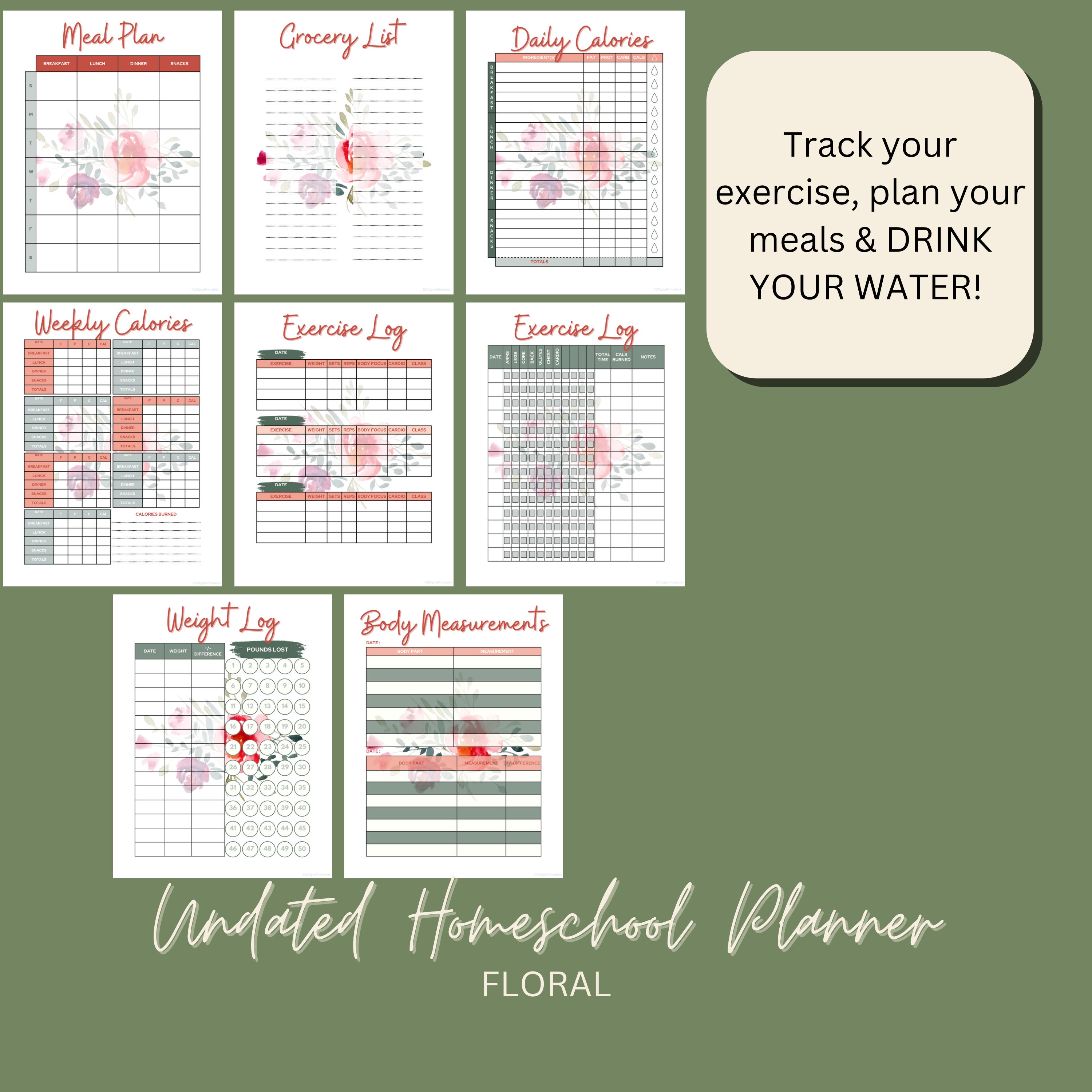 Homeschool Planner Printable Floral US Letter, A5, A4, 7x9.25 in Lesson ...