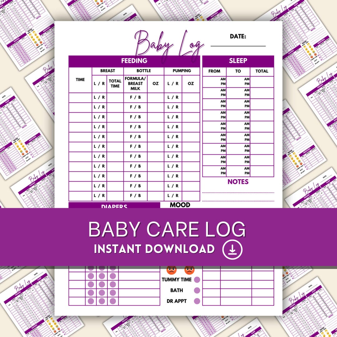 Comprehensive Baby Care Log Printable - Purple | Newborn Care Log ...