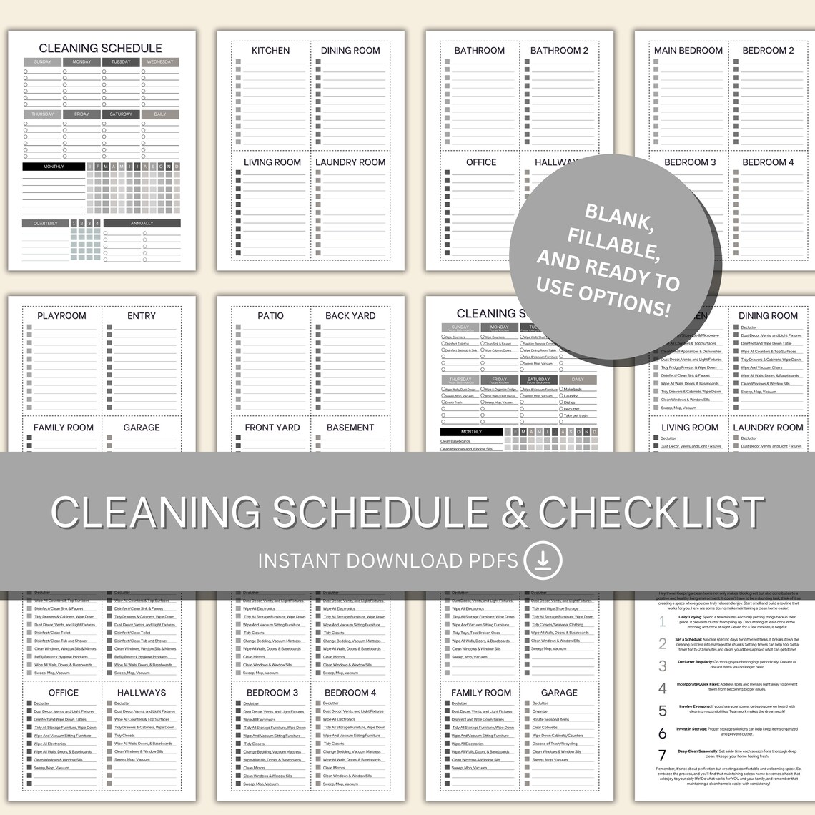 Fillable Cleaning Schedule: Daily, Weekly, Monthly Checklists (PDF) - Etsy