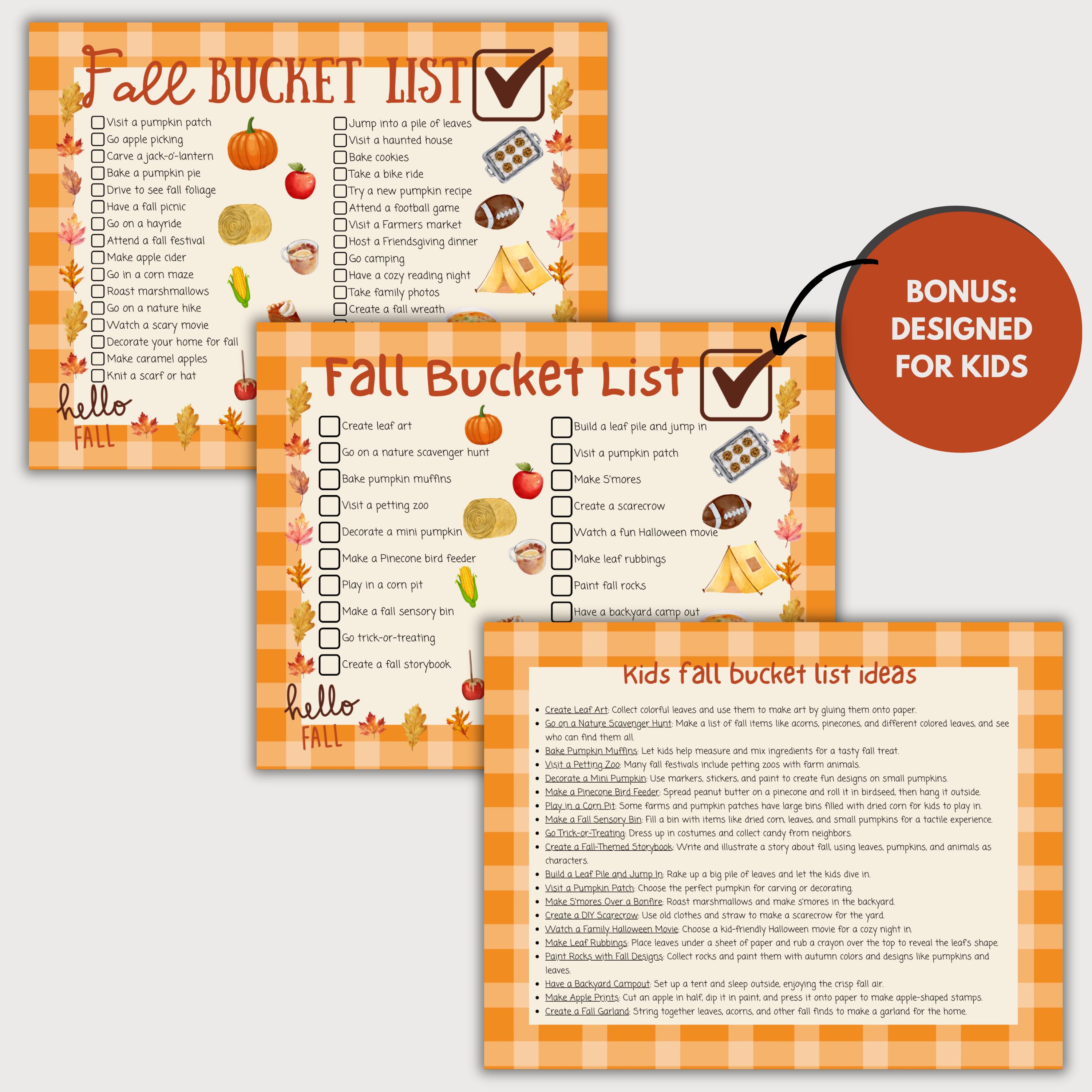 Fall Bucket List Printable | Kids Fall Bucket List | Kids Fall Crafts ...