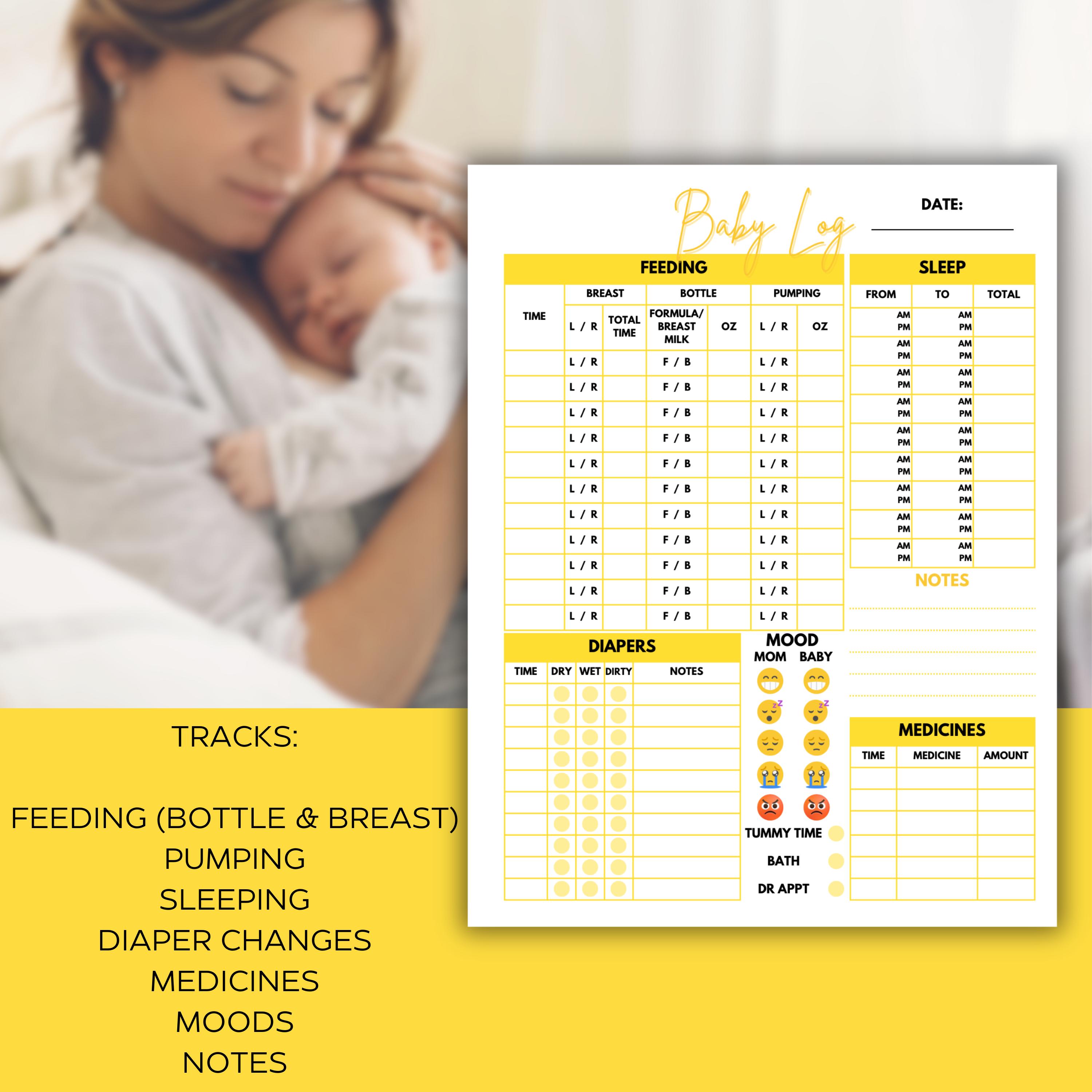 Comprehensive Baby Care Log Printable - Yellow | Newborn Care Log ...