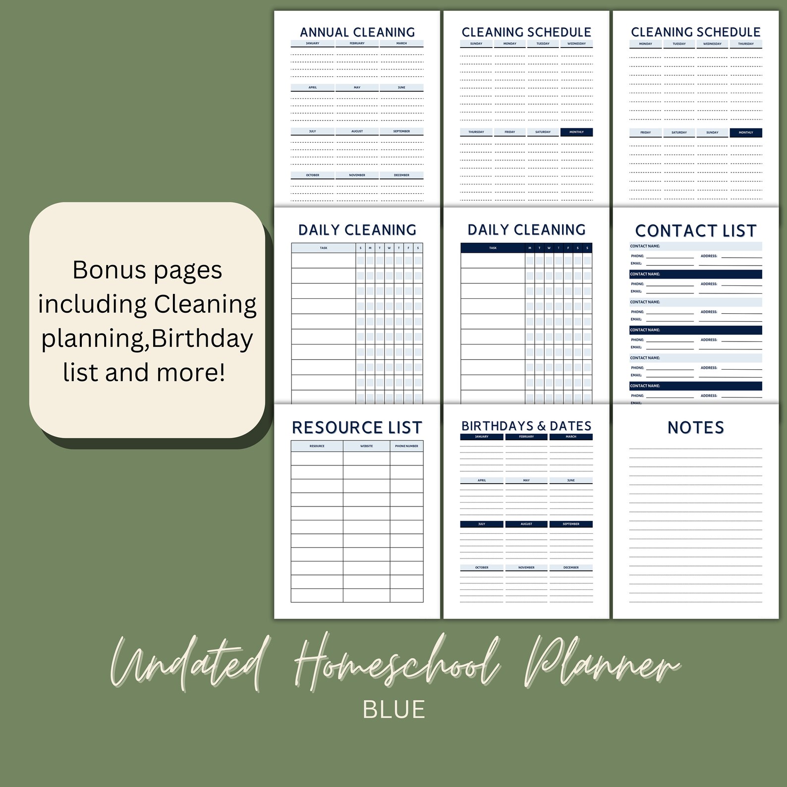 Blue Homeschool Planner Printable: Undated, All-in-one (PDF) - Etsy