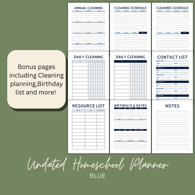 Blue Homeschool Planner Printable: Undated, All-in-one (PDF) - Etsy