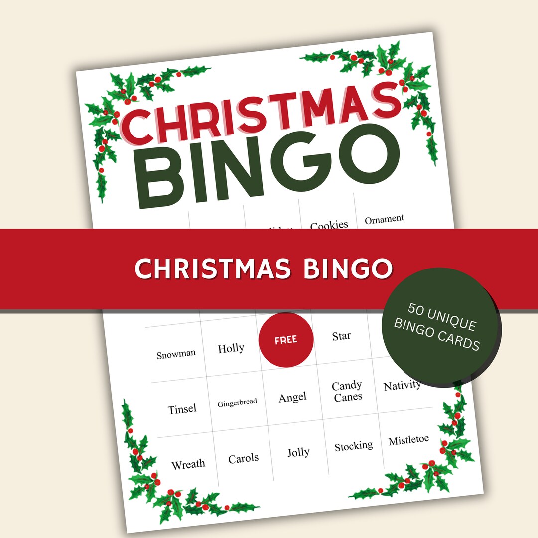 Christmas Bingo Cards 50 Holiday Bingo Christmas Words Bingo Family ...