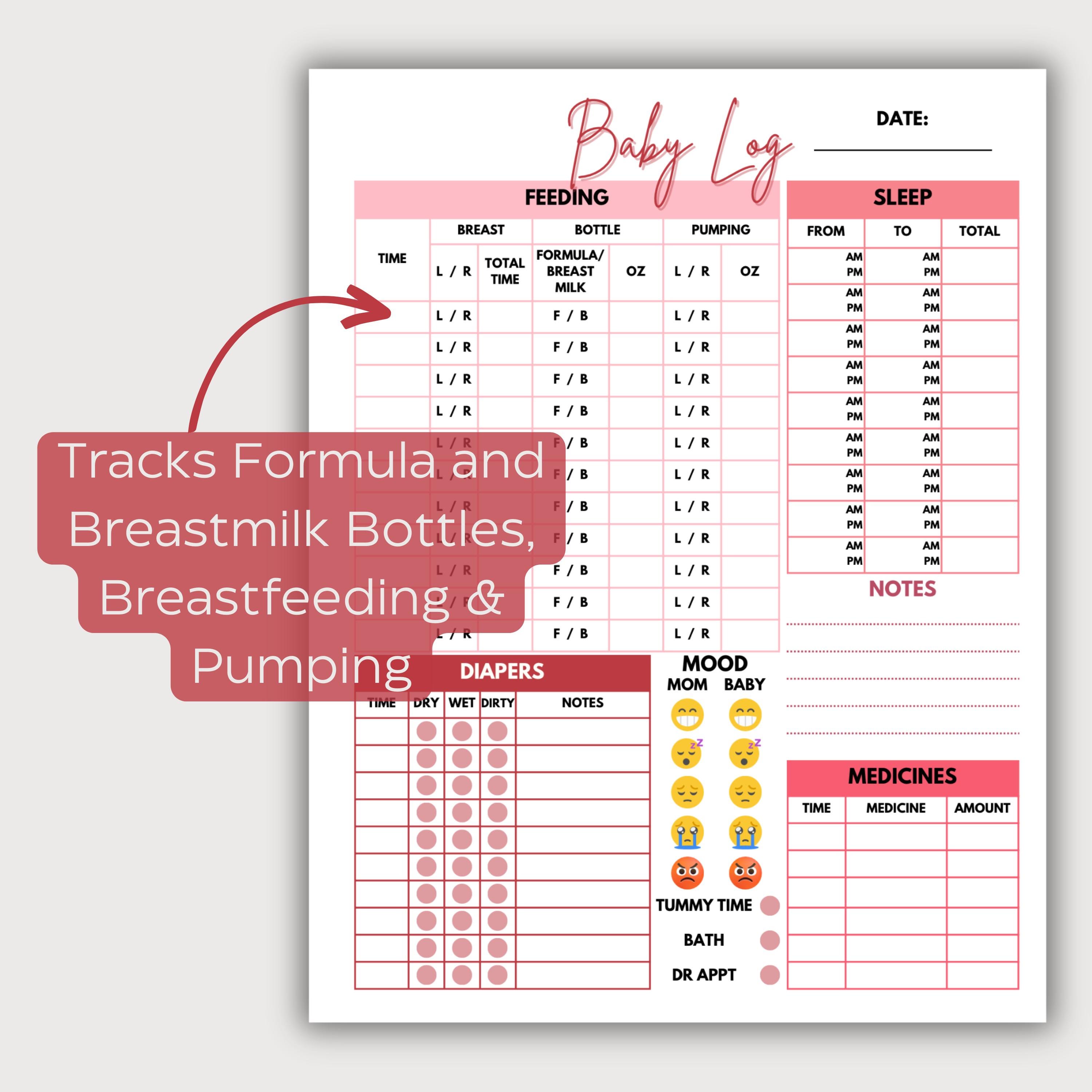 Baby Log Printable - Strawberry | Newborn Log | Baby Care Log | Pumping ...