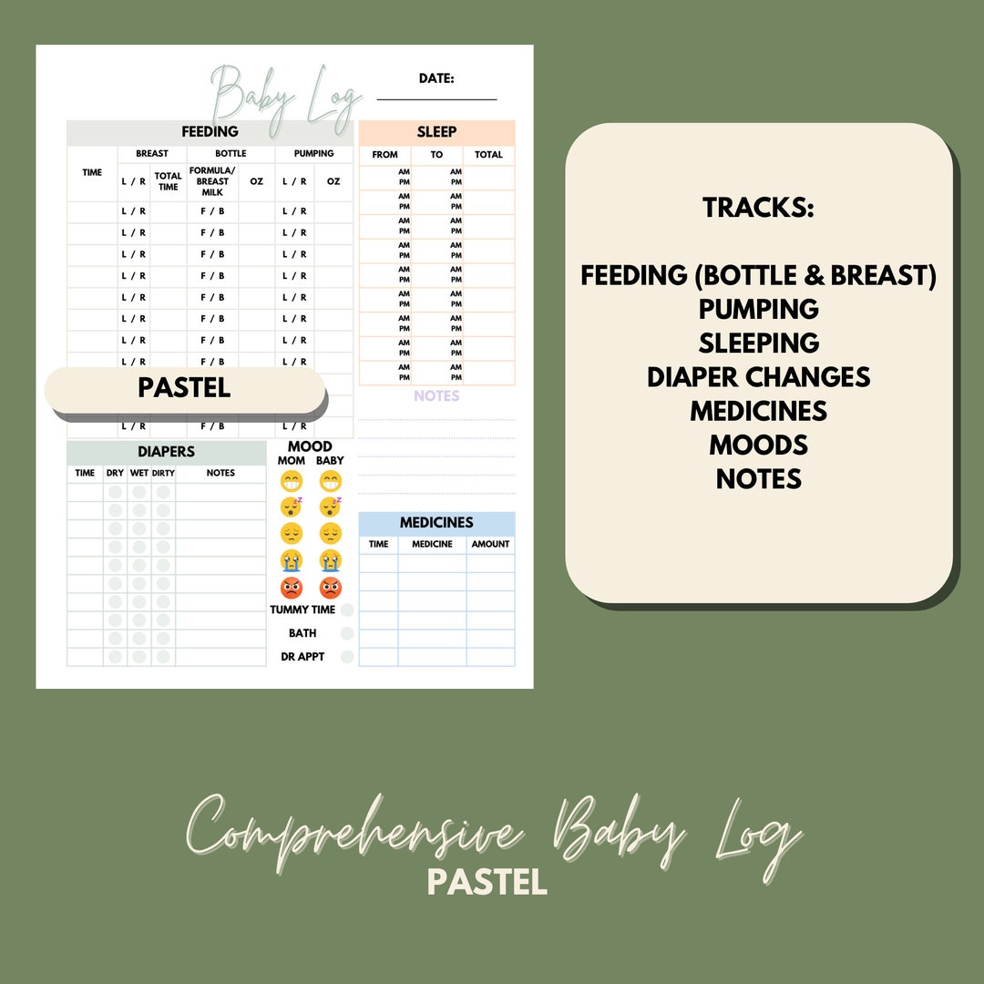 Baby Log Printable Pastel Newborn Log Baby Feeding Log - Etsy