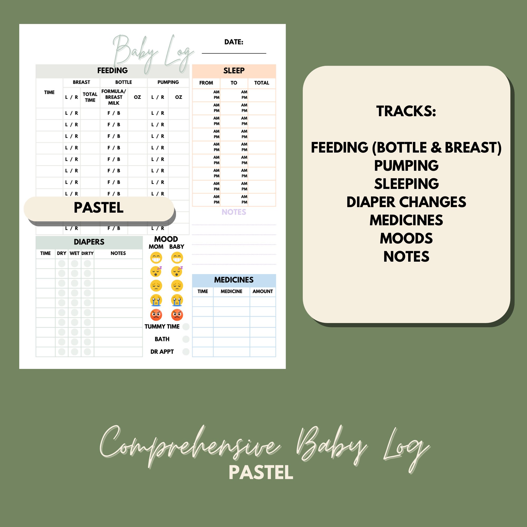 Baby Log Printable Pastel Newborn Log Baby Feeding Log - Etsy
