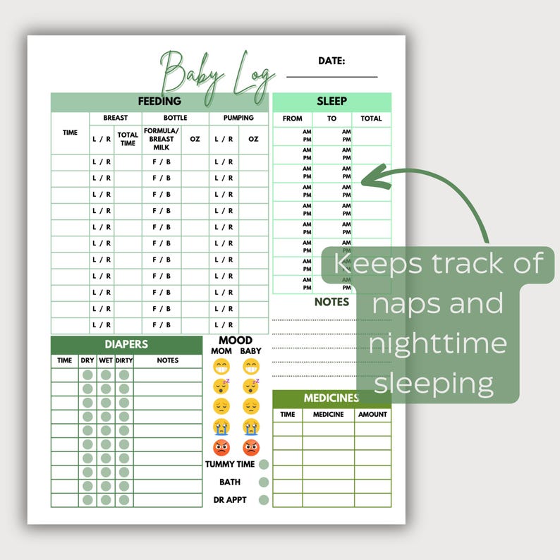 Baby Log Printable Cucumber Newborn Log Baby Care Log Pumping Log ...