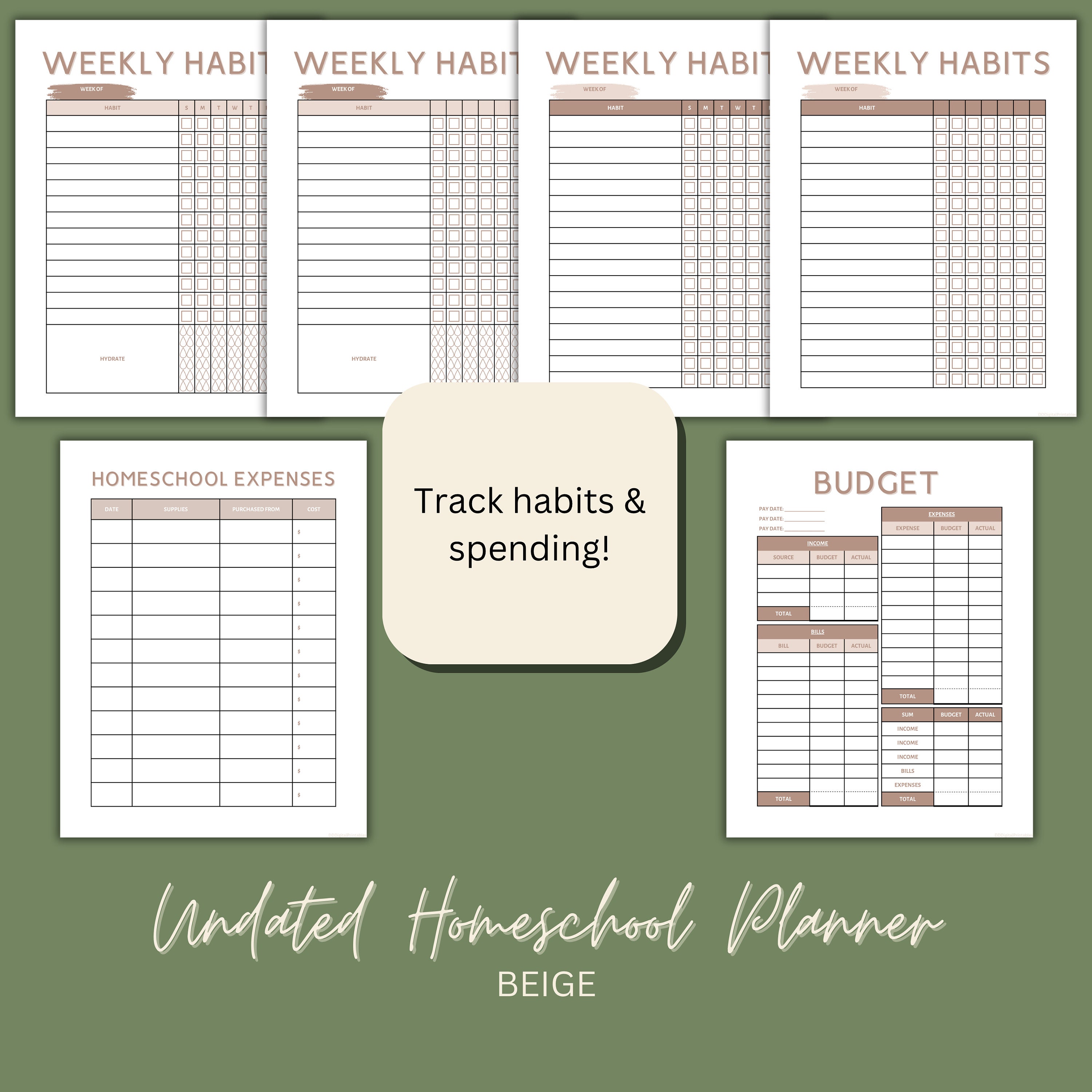Homeschool Planner Printable | Beige | Lesson Planner | Grade Log ...