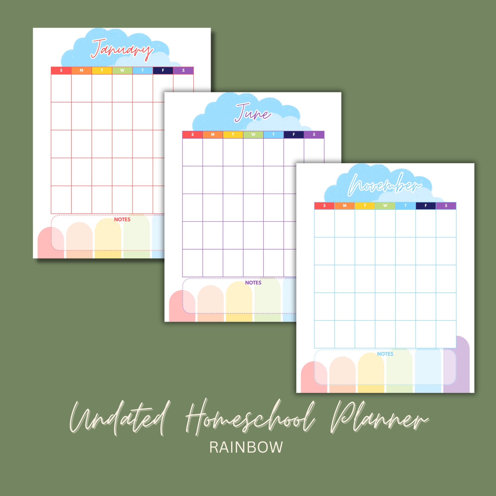 Rainbow Homeschool Planner Printable Undated - Etsy