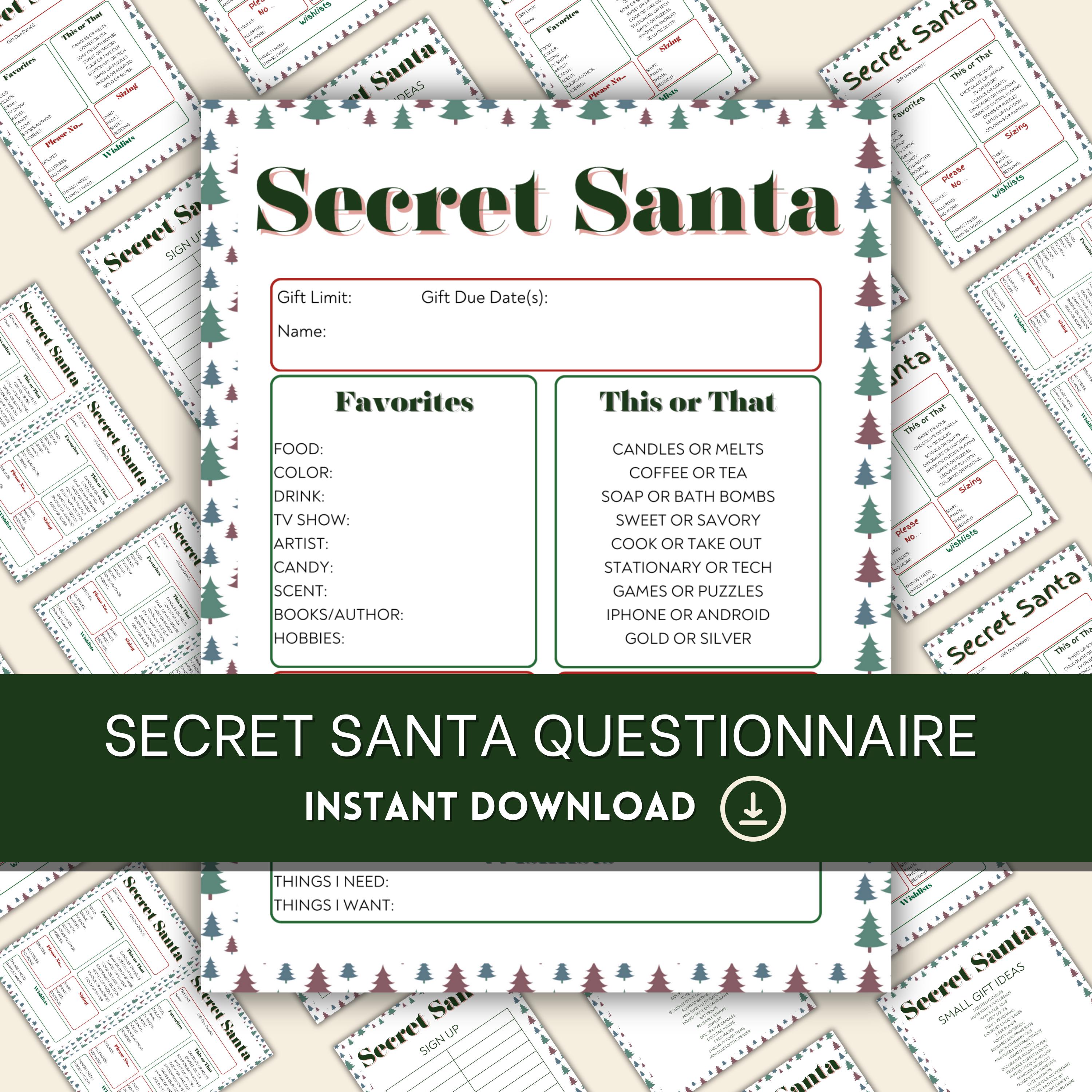Secret Santa Questionnaire | Printable | Holiday Party Games | Family ...