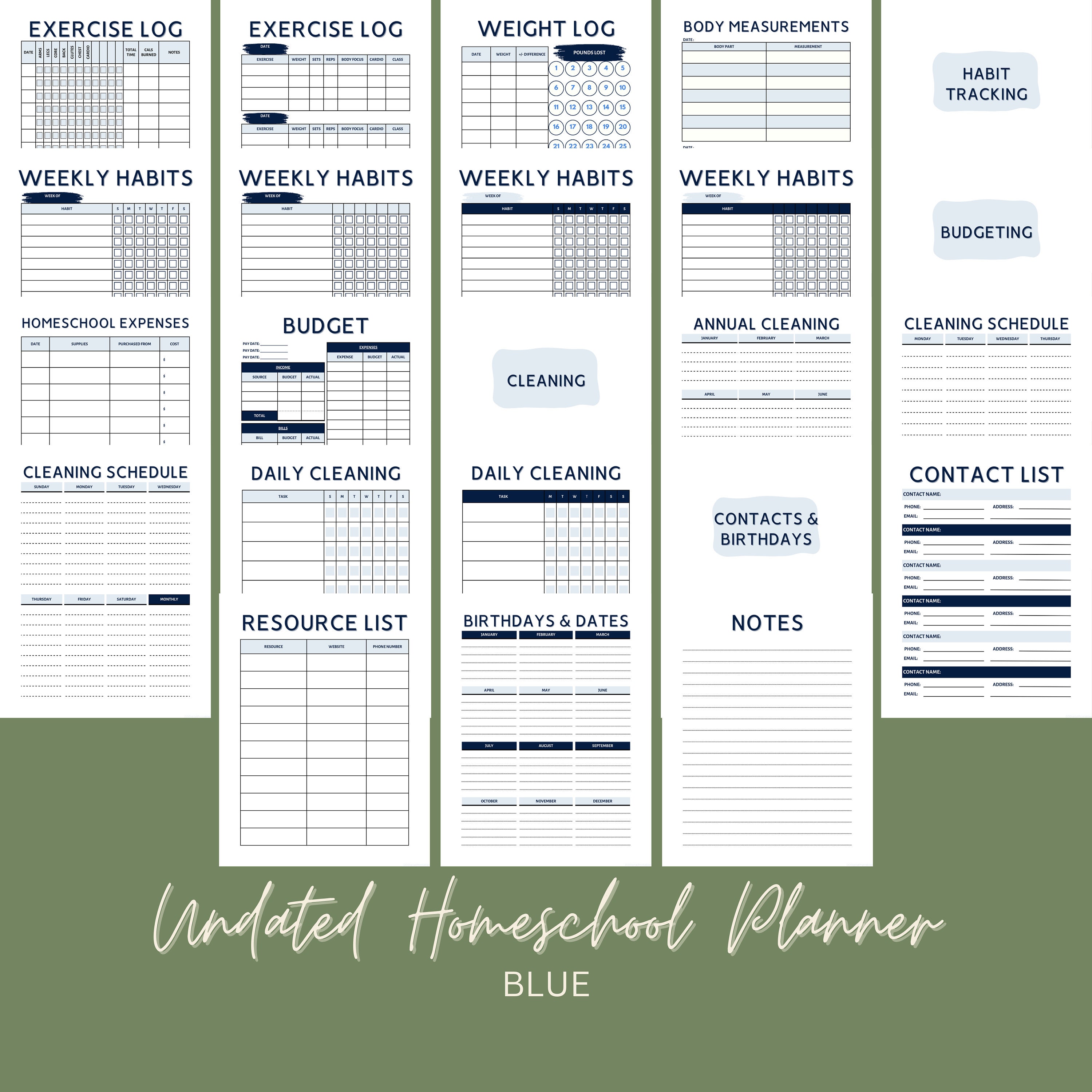 Blue Homeschool Planner Printable: Undated, All-in-one (PDF) - Etsy