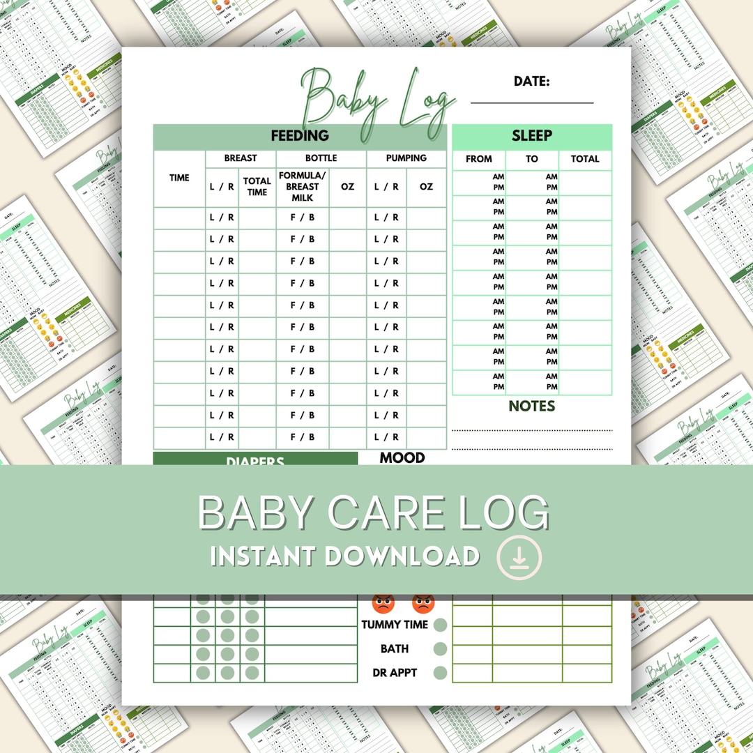 Baby Log Printable - Cucumber | Newborn Log | Baby Care Log | Pumping ...