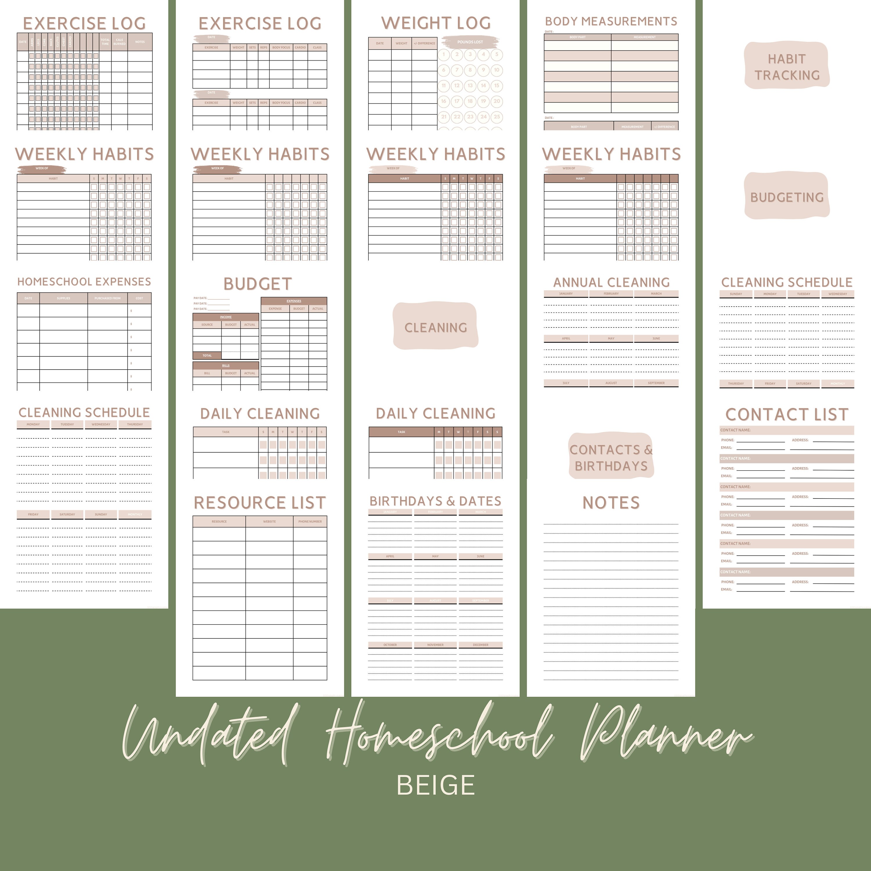 Homeschool Planner Printable | Beige | Lesson Planner | Grade Log ...
