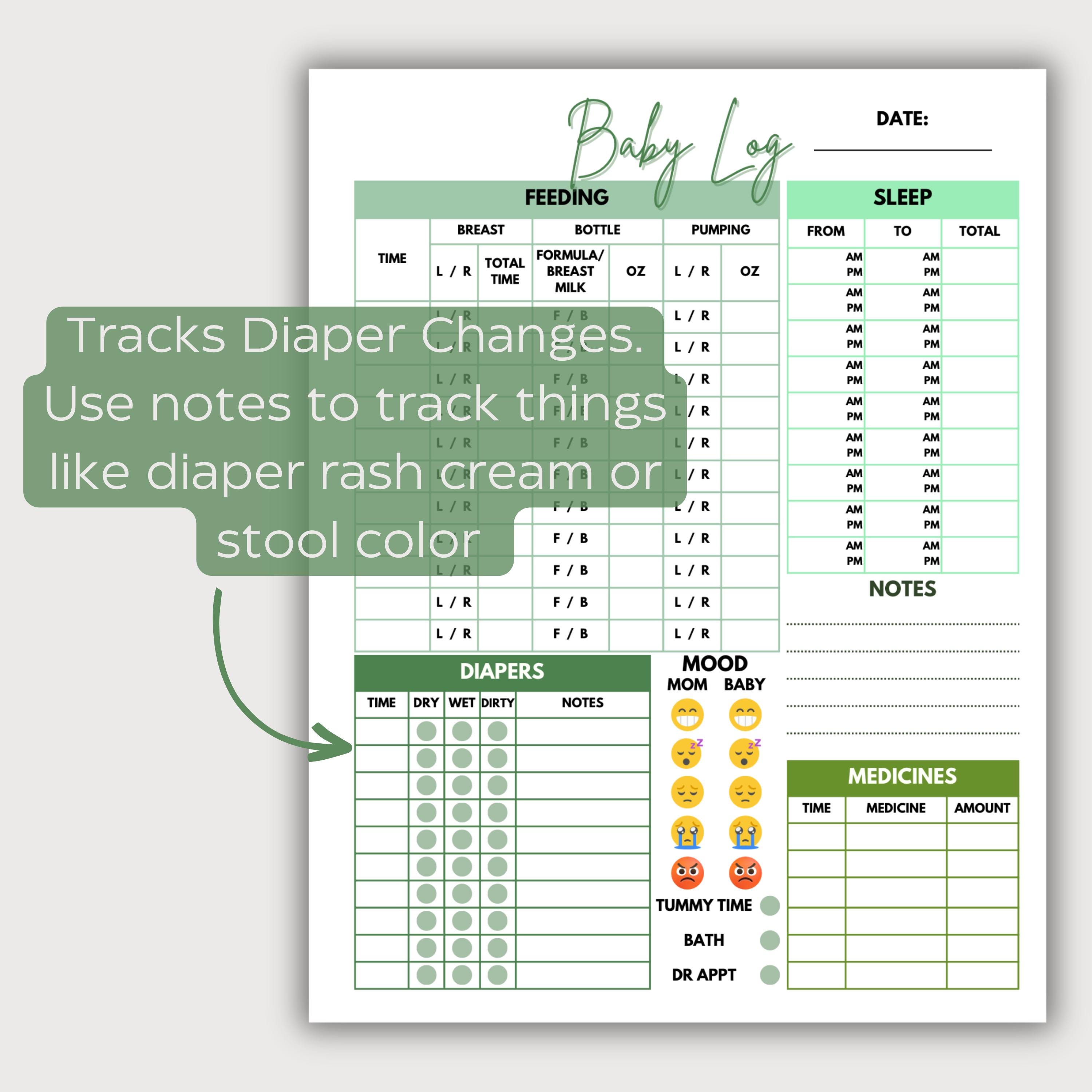 Baby Log Printable Cucumber Newborn Log Baby Care Log Pumping Log ...