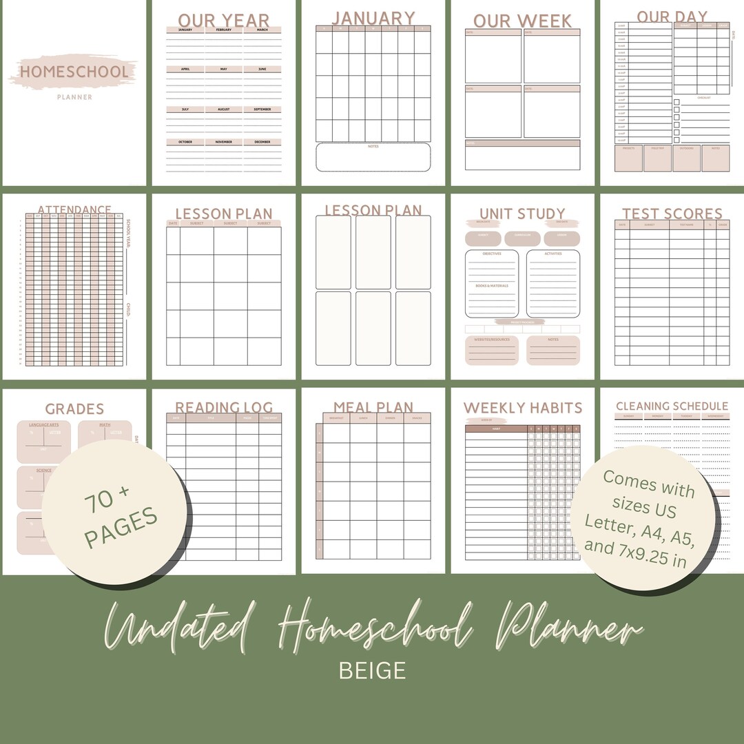 Homeschool Planner Printable | Beige | Lesson Planner | Grade Log ...