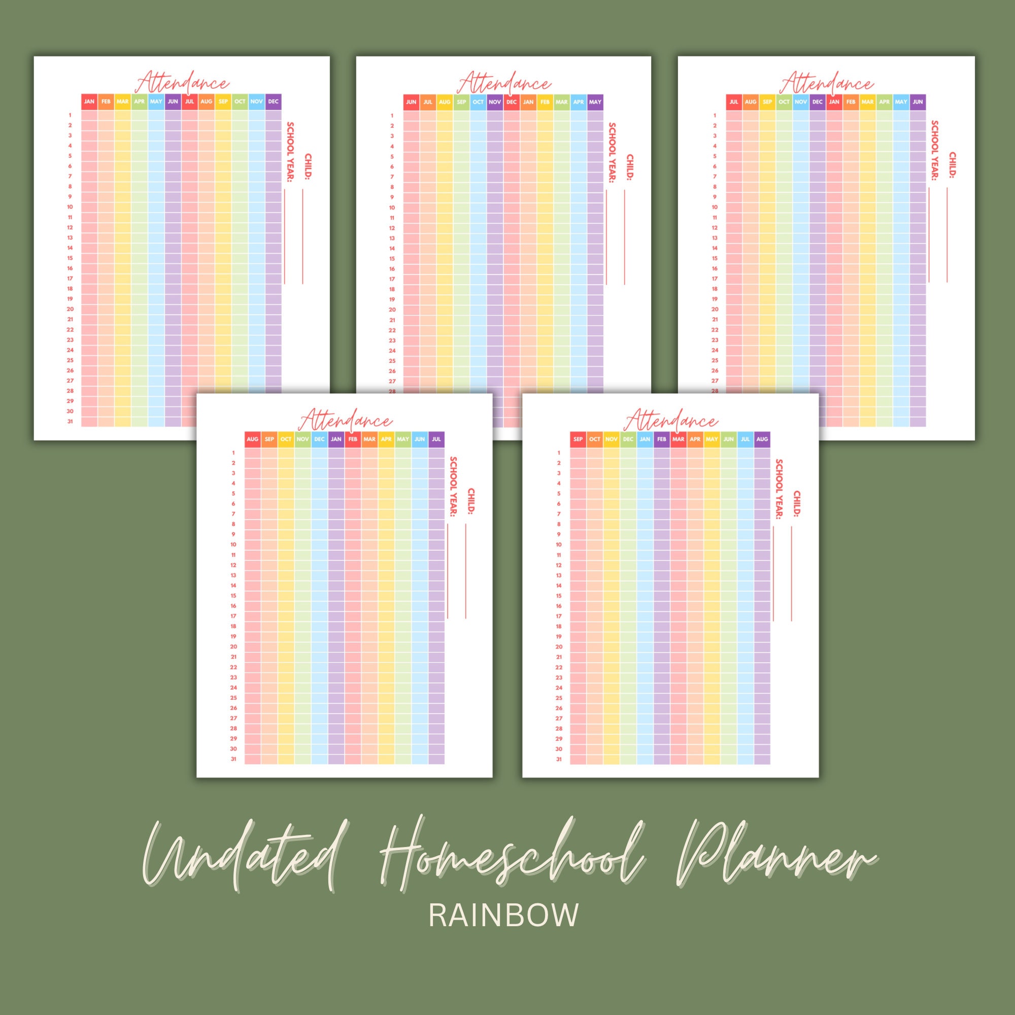 Rainbow Homeschool Planner Printable - Undated - Etsy
