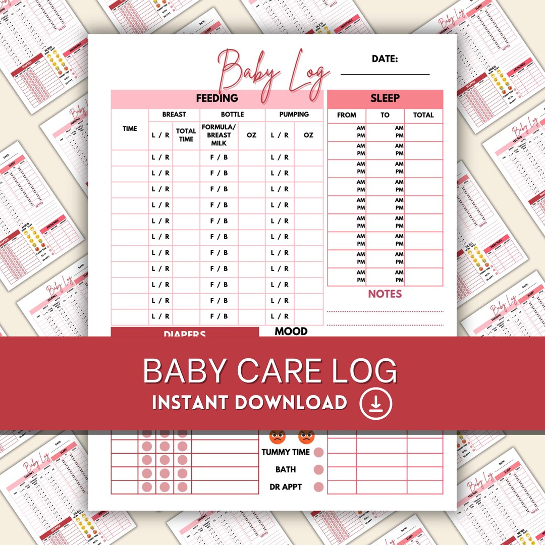 Baby Log Printable - Strawberry | Newborn Log | Baby Care Log | Pumping ...