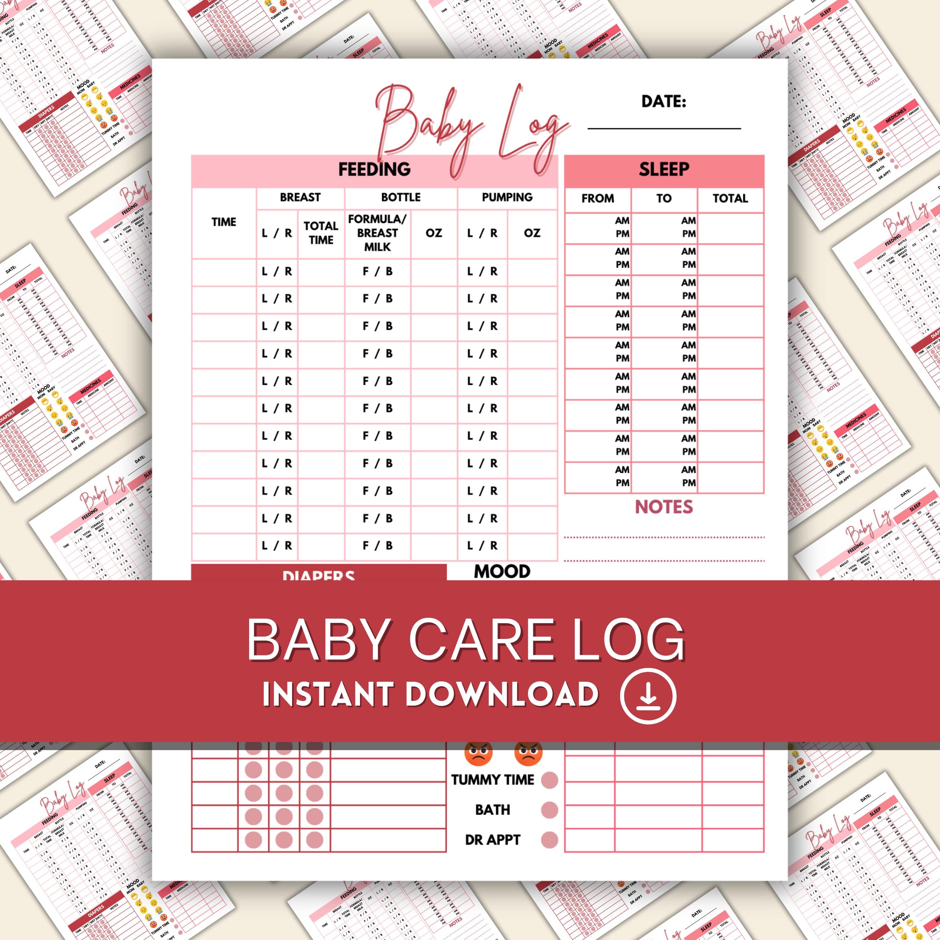 Baby Log Printable - Strawberry | Newborn Log | Baby Care Log | Pumping ...
