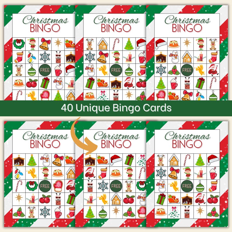 Christmas Bingo | 40 Unique Printable Bingo Cards | Christmas Games ...