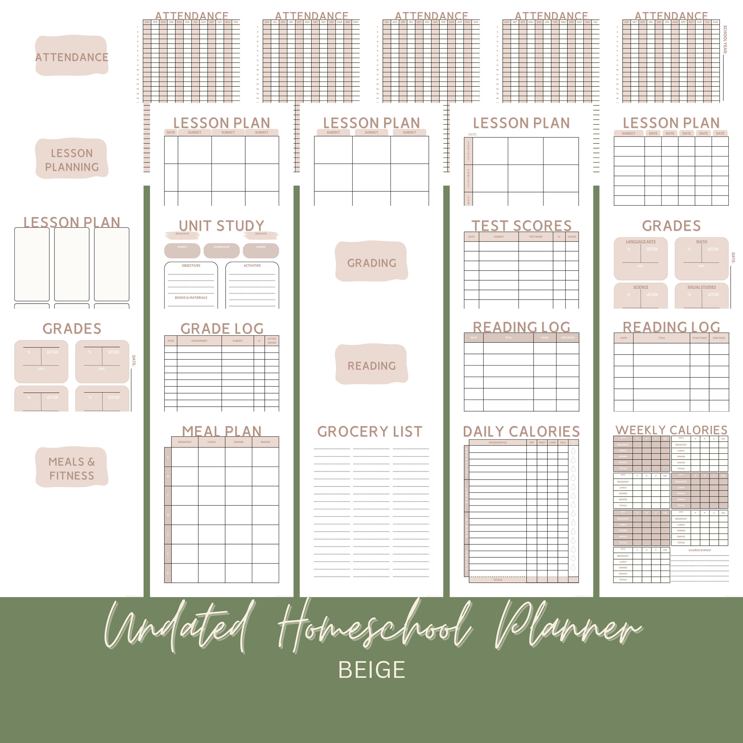 Homeschool Planner Printable | Beige | Lesson Planner | Grade Log ...