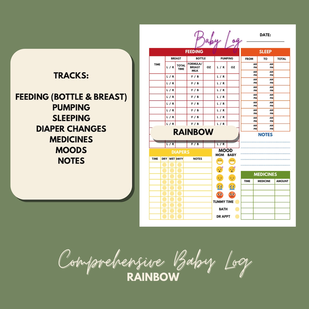 Baby Log Printable Rainbow Newborn Log Baby Care Log - Etsy