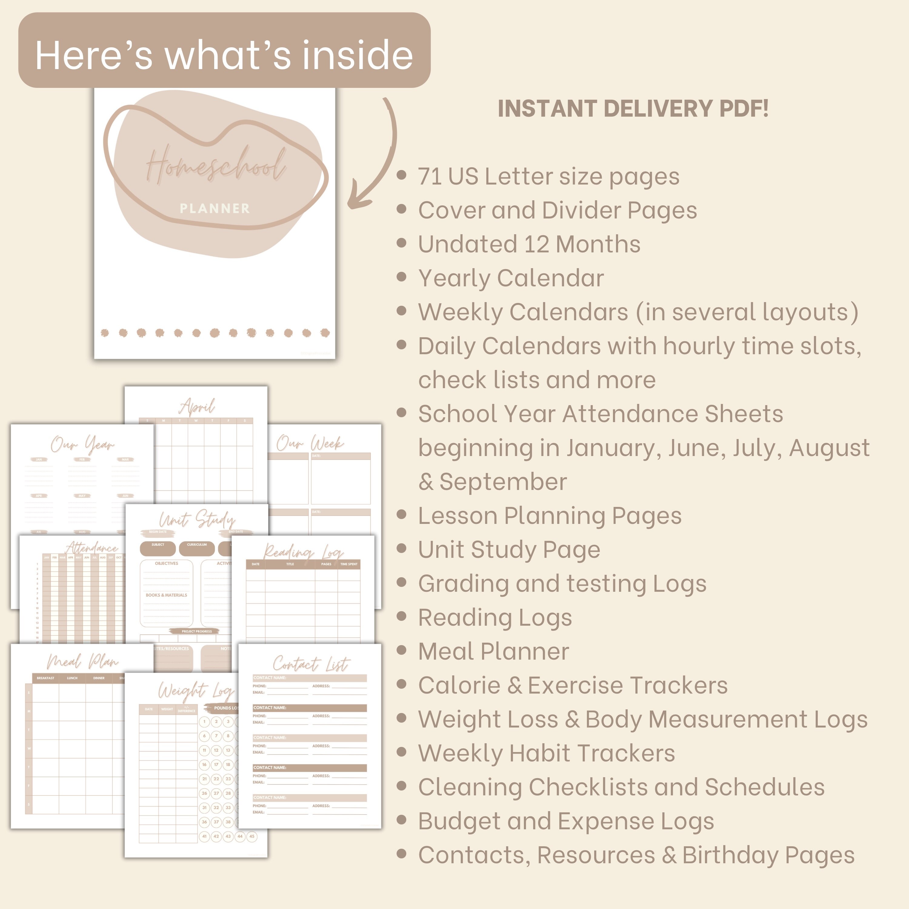 All in One Homeschool Planner Printable Sand Printable Planner Neutral ...