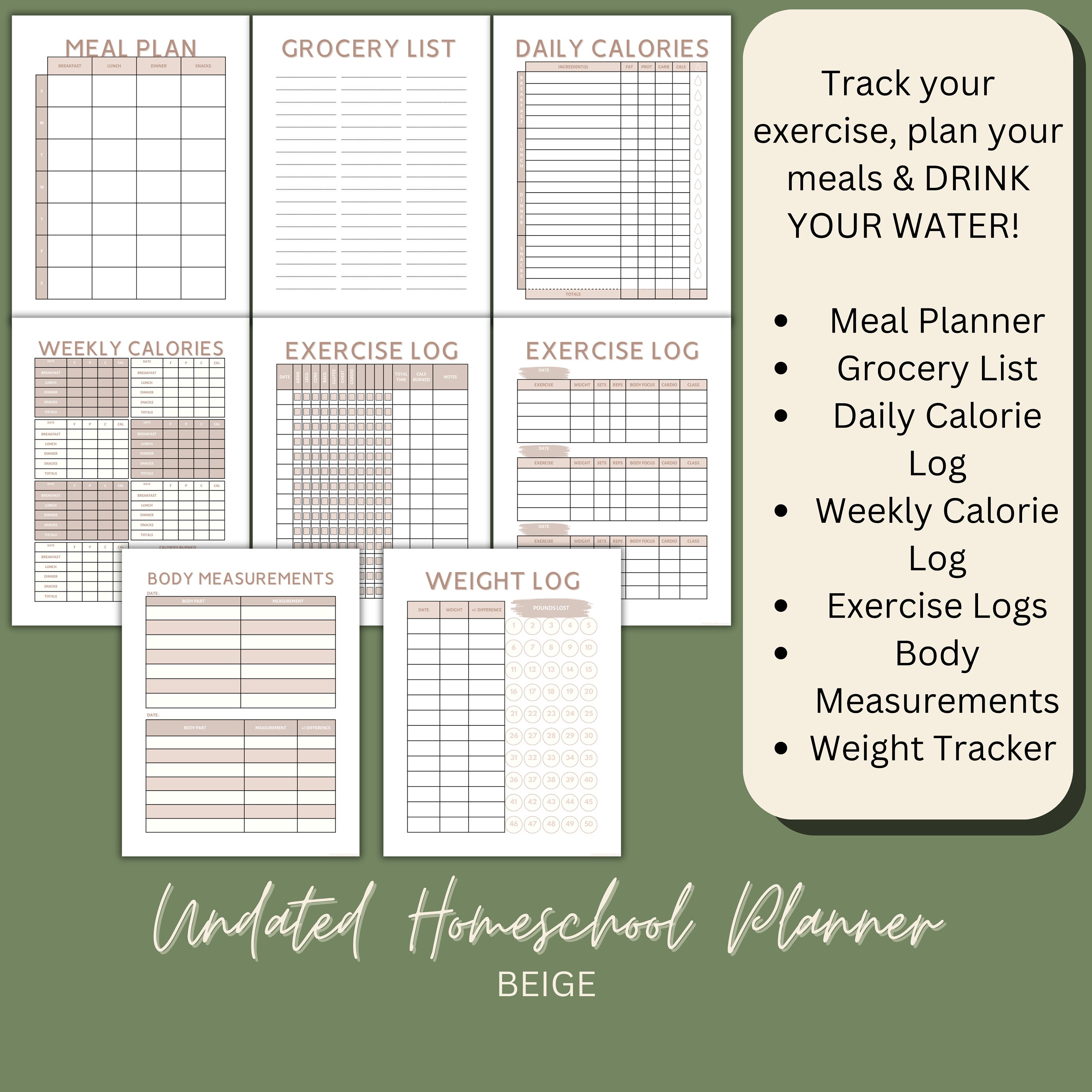 Homeschool Planner Printable | Beige | Lesson Planner | Grade Log ...