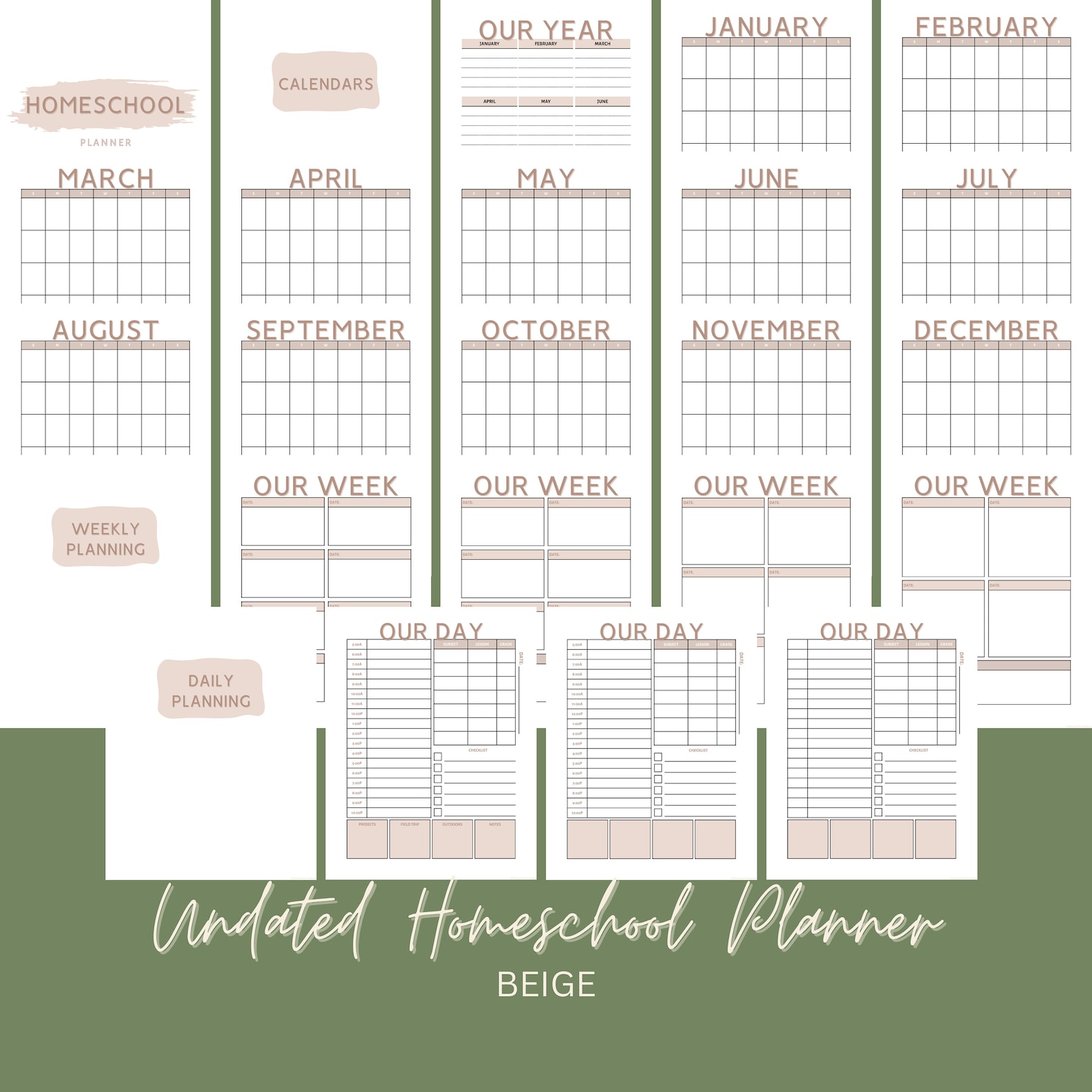 Homeschool Planner Printable | Beige | Lesson Planner | Grade Log ...