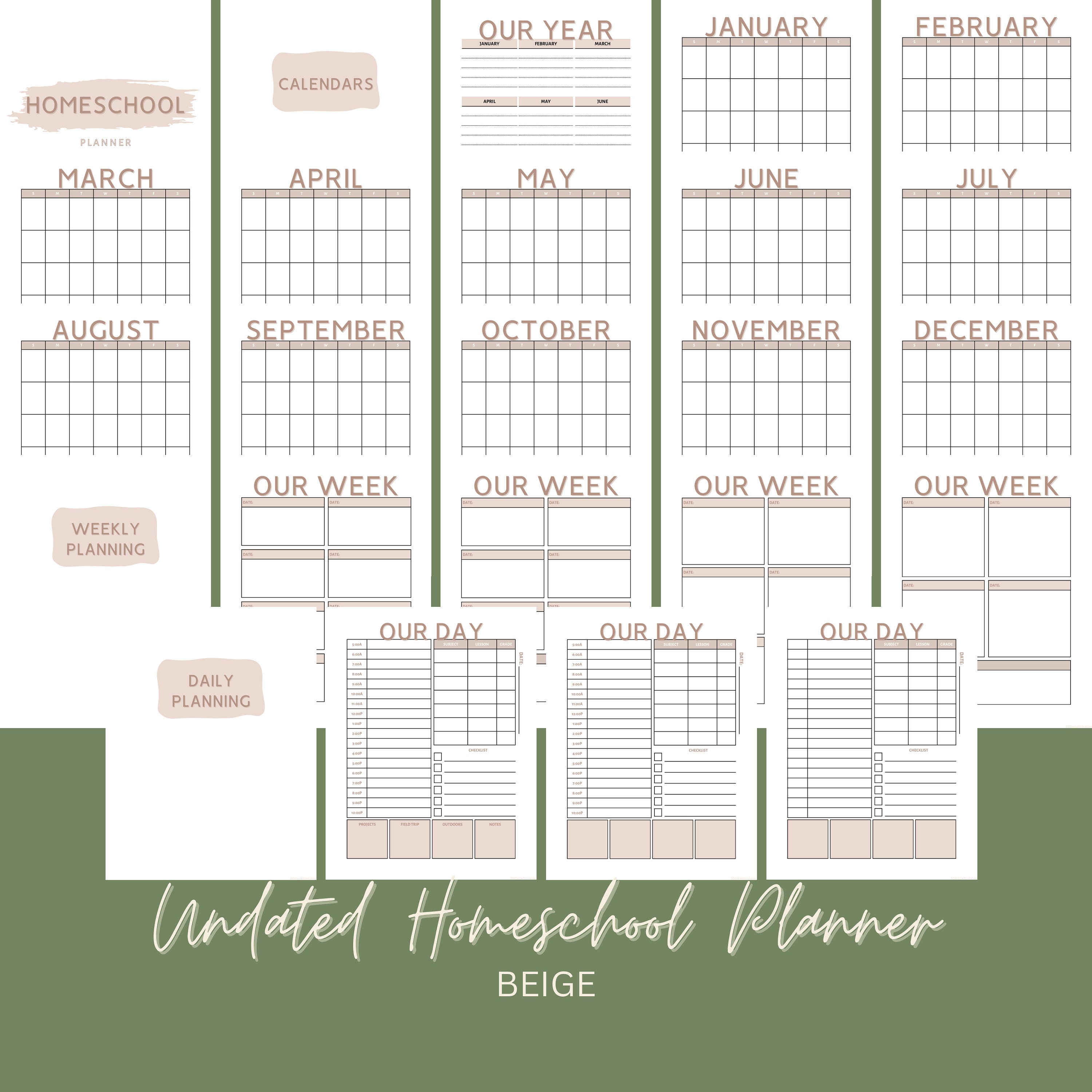 Homeschool Planner Printable | Beige | Lesson Planner | Grade Log ...