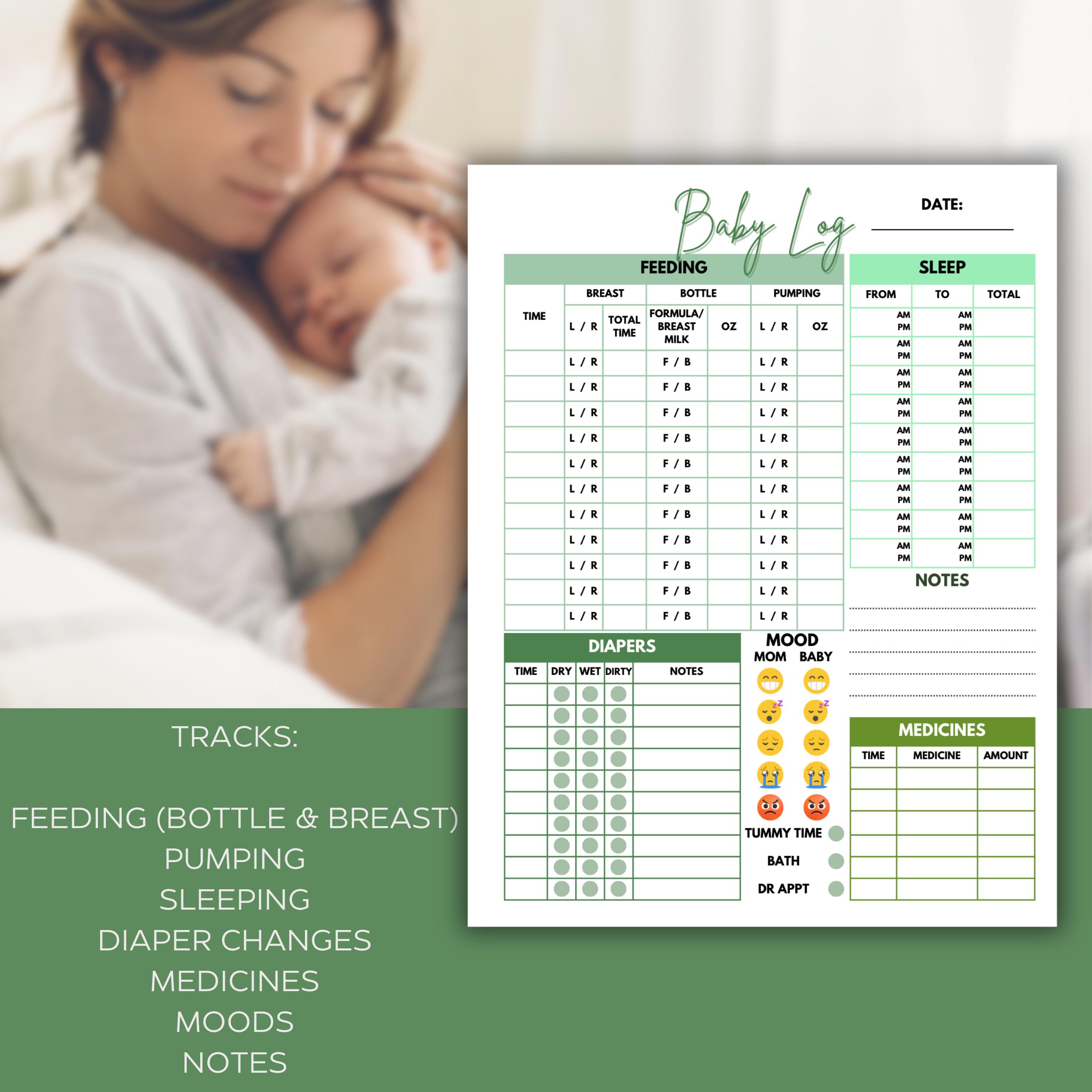 Baby Log Printable Cucumber Newborn Log Baby Care Log Pumping Log ...