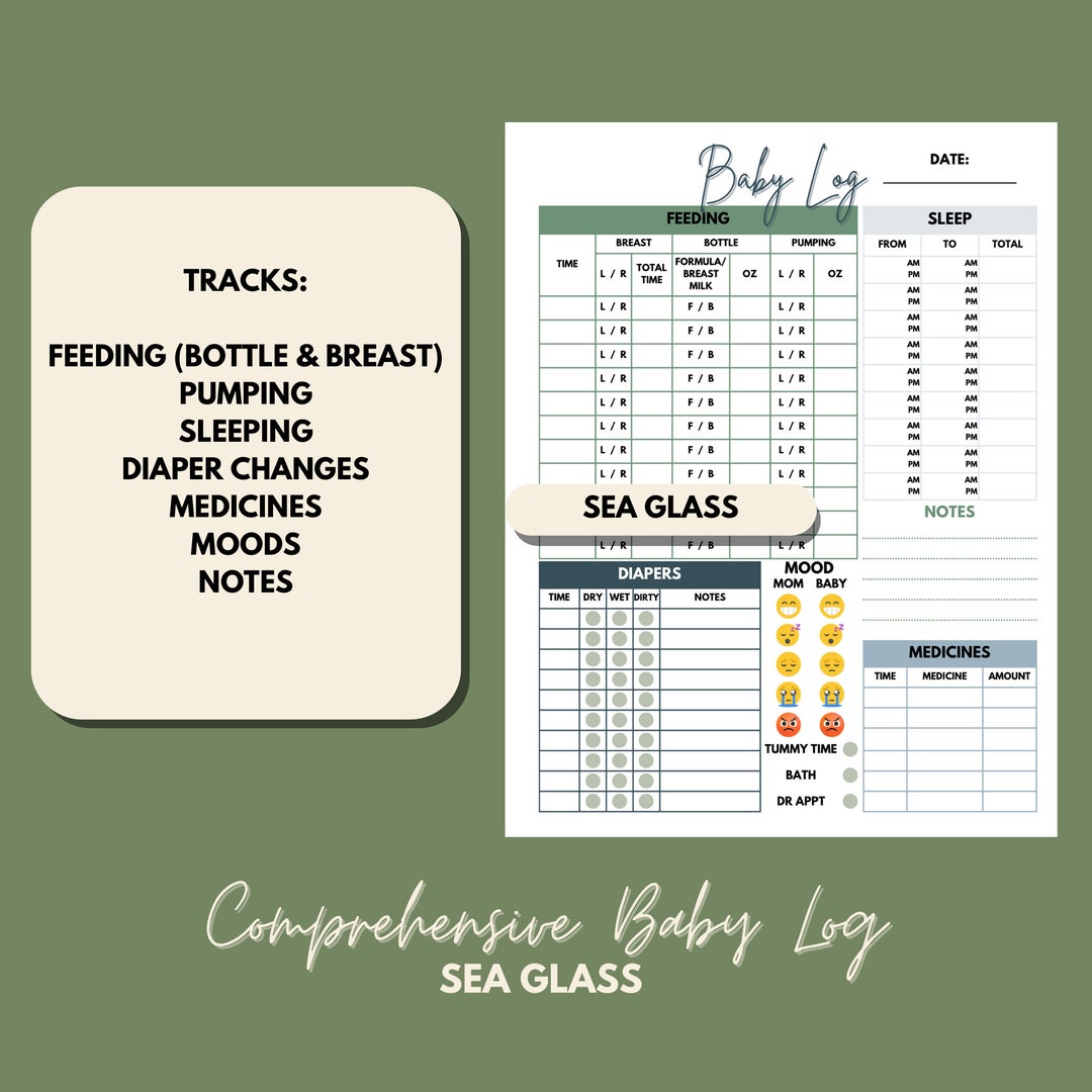 Baby Log Printable Sea Glass Newborn Log Baby Care Log - Etsy