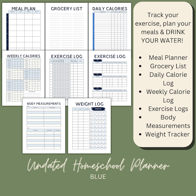 Homeschool Planner Printable Blue Undated Lesson Planner Attendance Log ...