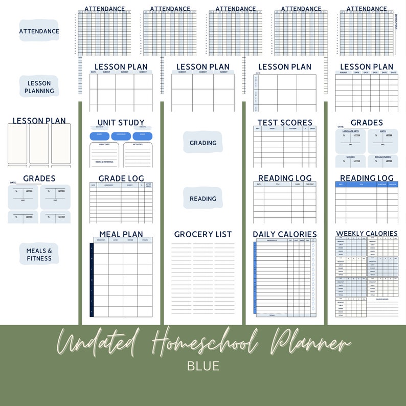 Blue Homeschool Planner Printable: Undated, All-in-one (PDF) - Etsy