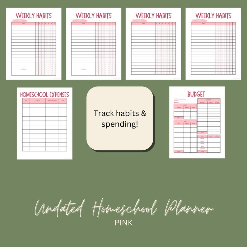 Pink Homeschool Planner Printable: Undated, All-in-one (PDF Print) - Etsy