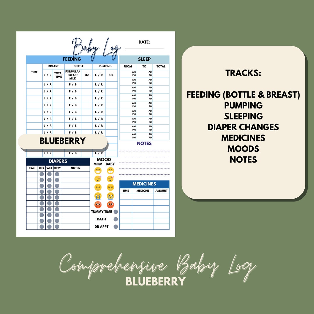 Baby Log Printable Blueberry Newborn Log Baby Care Log - Etsy