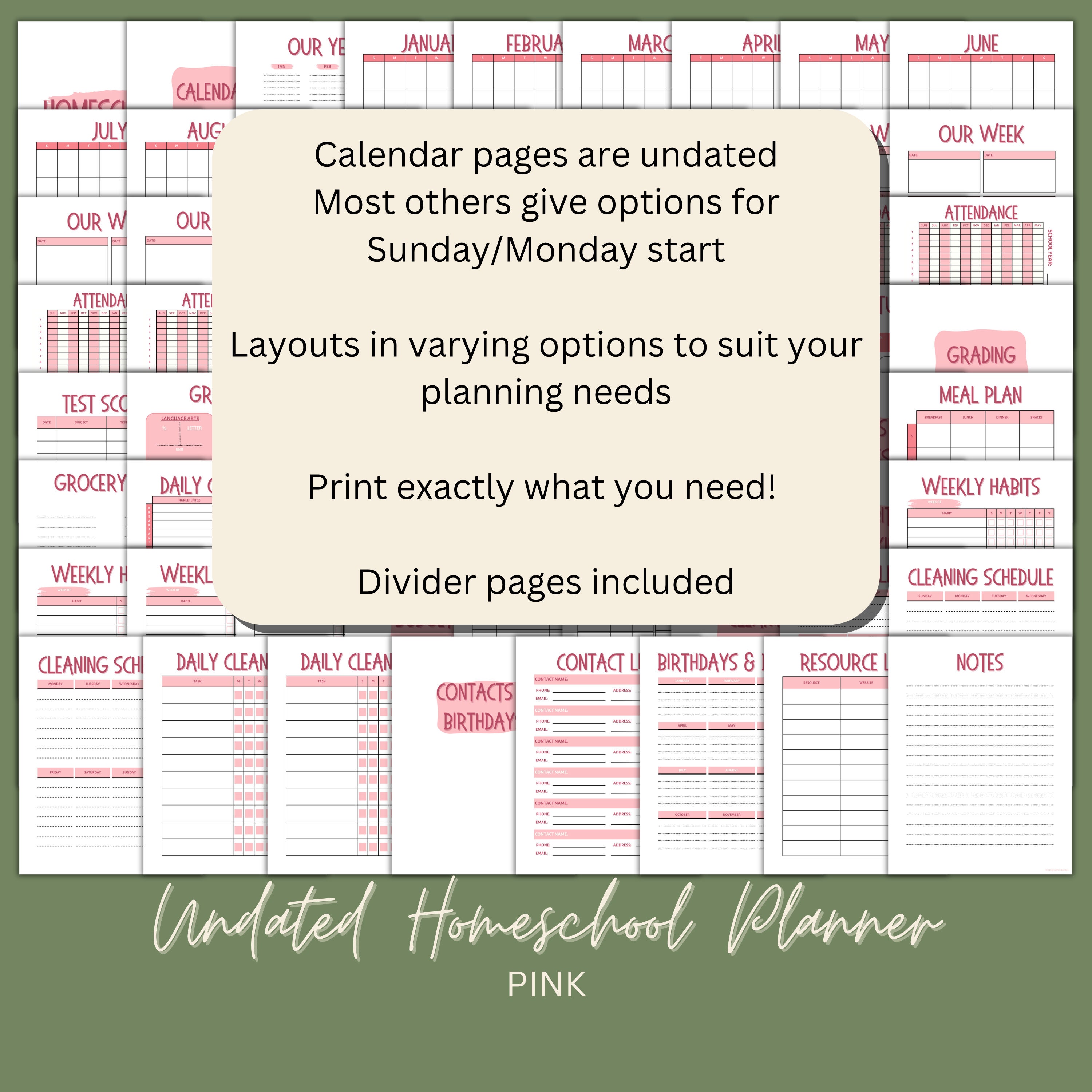 Pink Homeschool Planner Printable: Undated, All-in-one (PDF Print) - Etsy