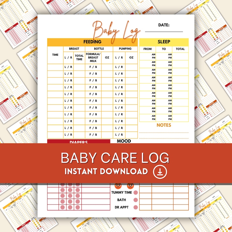 Baby Log Printable - Sunrise | Newborn Log | Baby Care Log | Baby Sleep ...