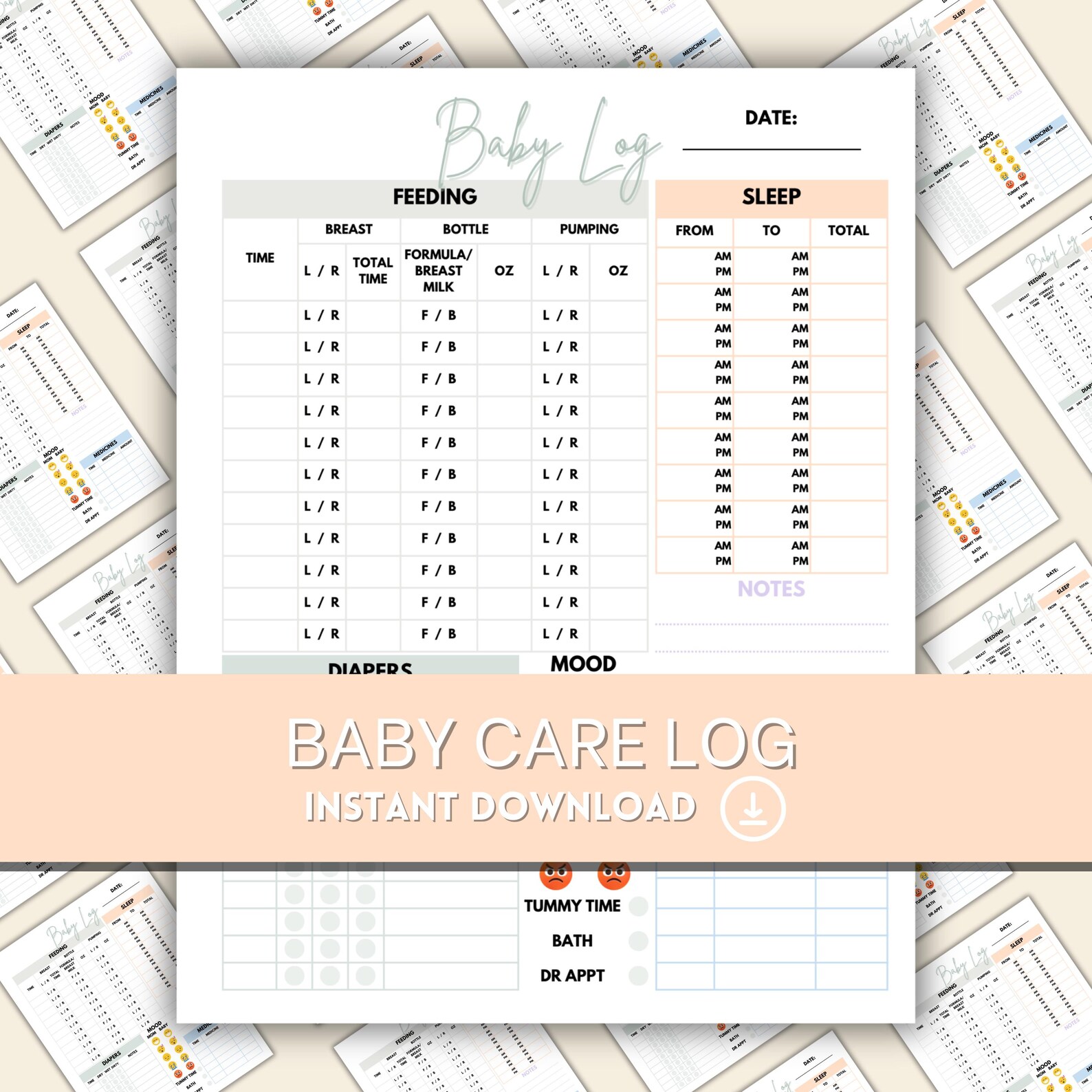Baby Log Printable - Pastel | Newborn Log | Baby Feeding Log | Newborn ...