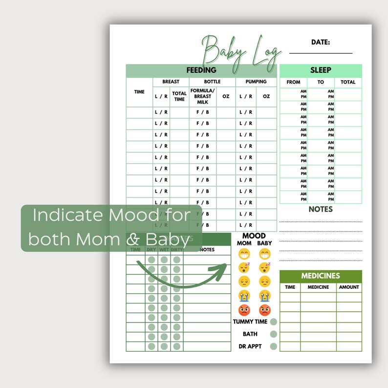 Baby Log Printable Cucumber Newborn Log Baby Care Log Pumping Log ...