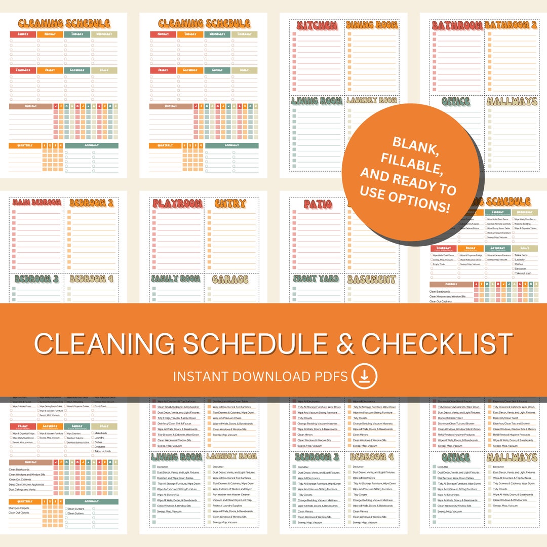 Cleaning Checklist | Cleaning Schedule | Fillable | Daily Cleaning ...