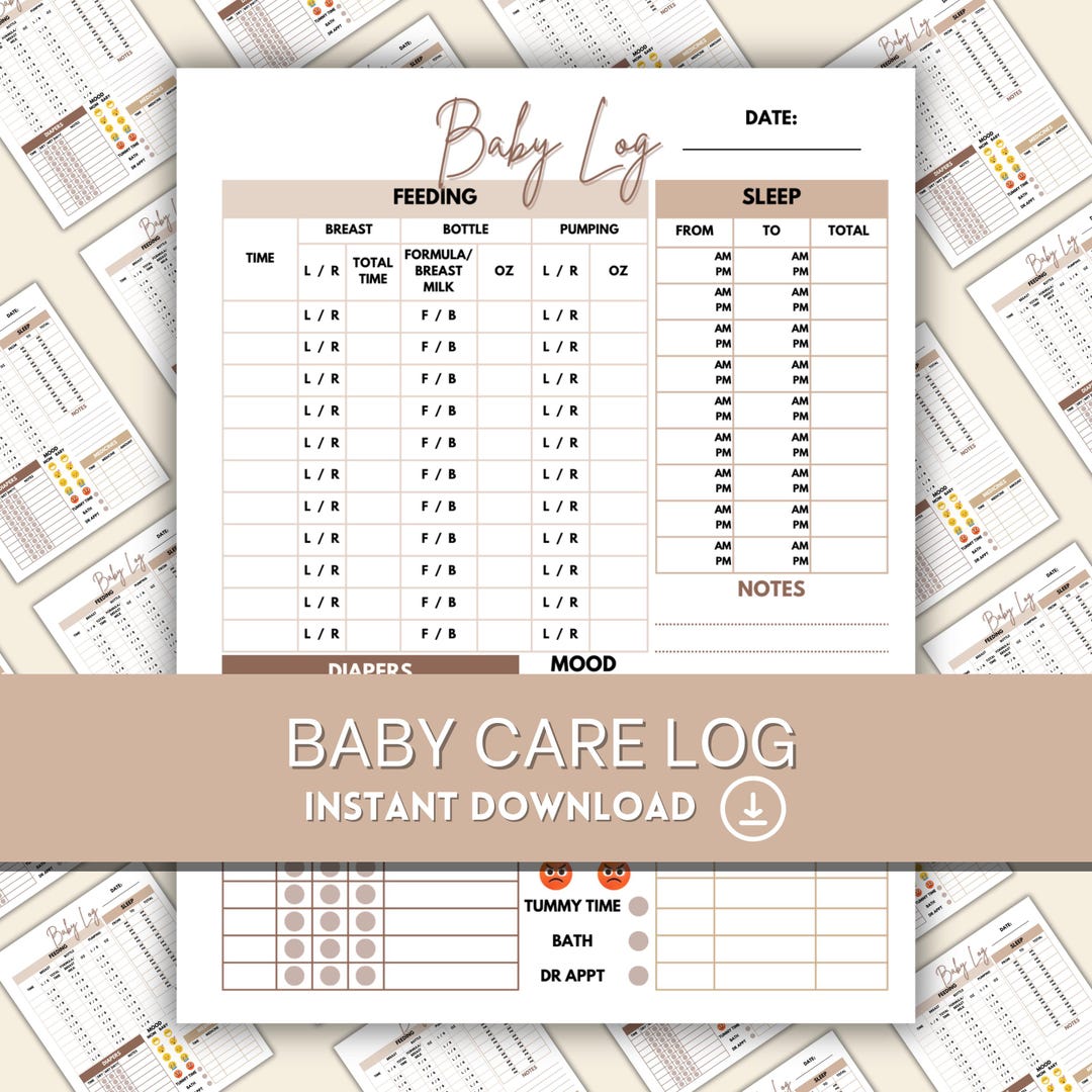 Baby Log Printable -sand | Comprehensive Baby Log | Newborn Log | Baby ...