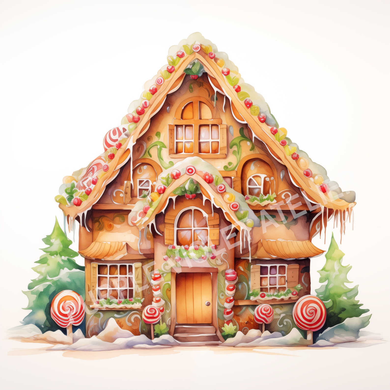 Watercolor Christmas Gingerbread House 8 High Quality Jpgs Bundle ...