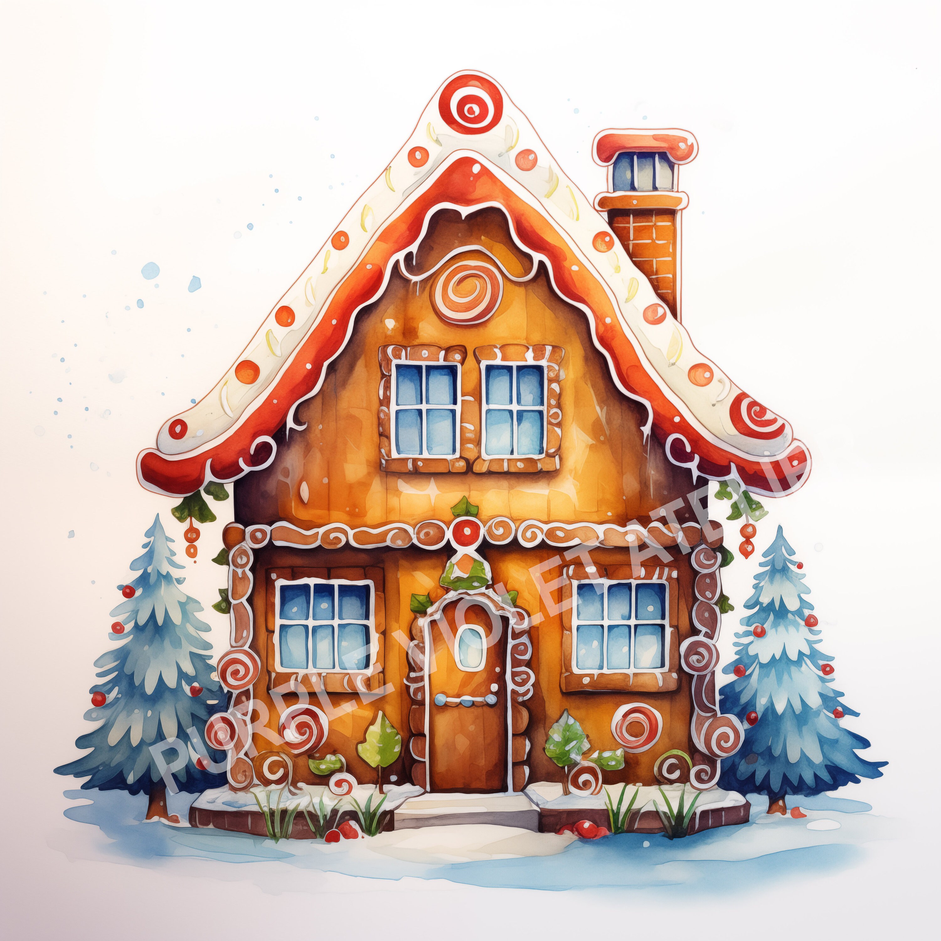 Watercolor Christmas Gingerbread House 8 High Quality Jpgs Bundle ...