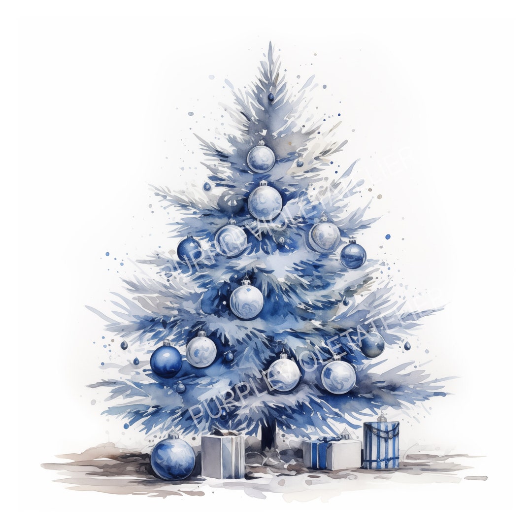 9 Blue and Silver Christmas Trees, High Quality Jpgs, Digital Download ...