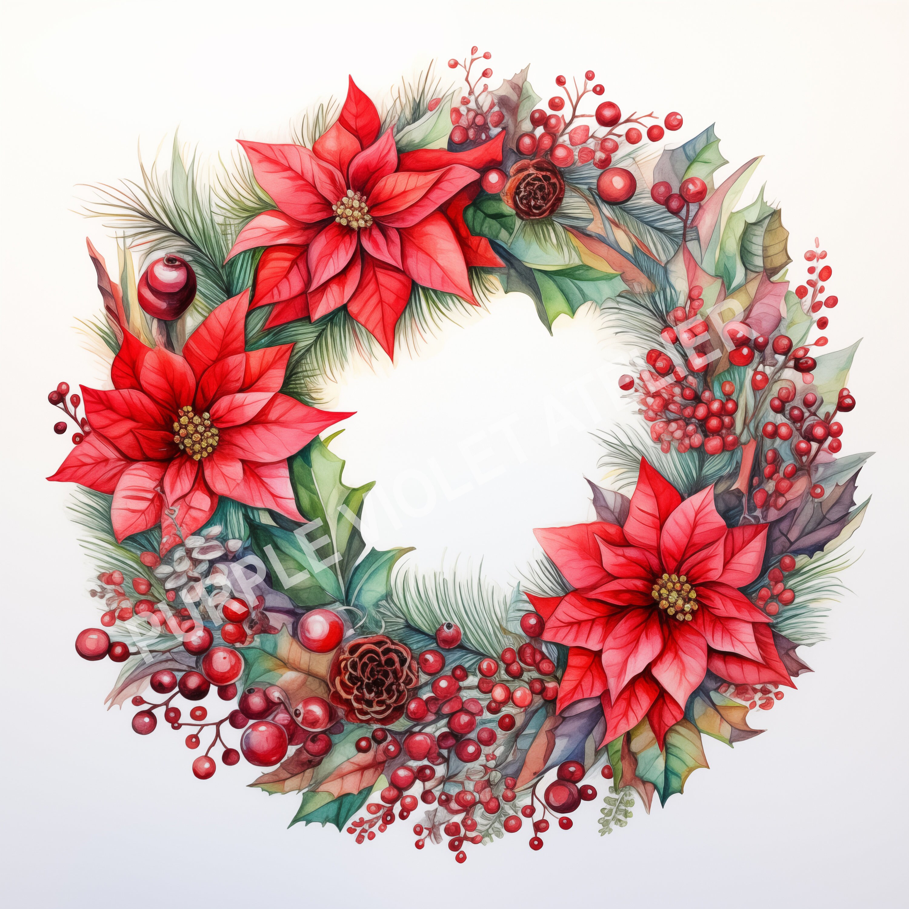 Red Wreath 8 High Quality Jpgs, Digital Download, Card Making, Clipart ...