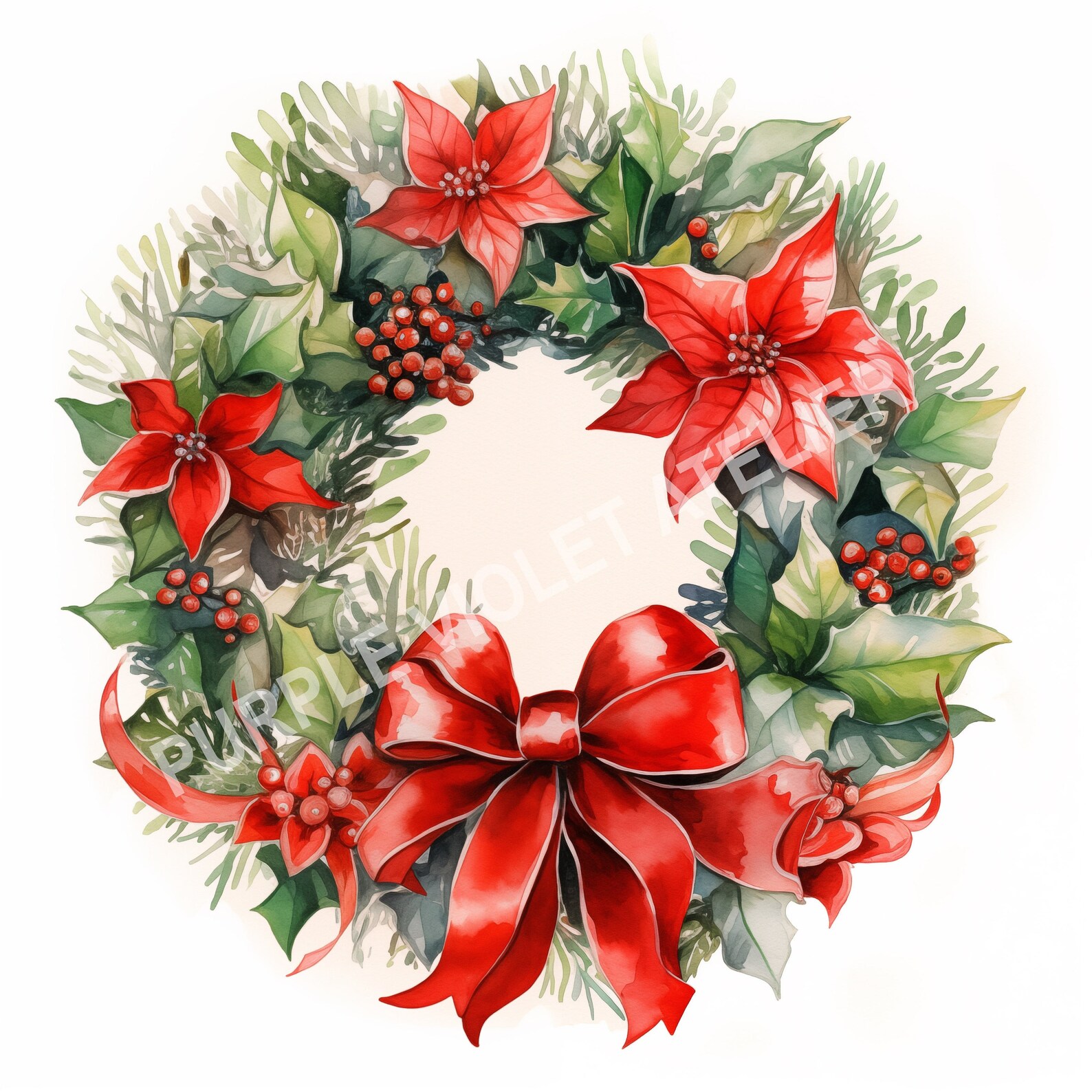 Red Wreath 8 High Quality Jpgs, Digital Download, Card Making, Clipart ...