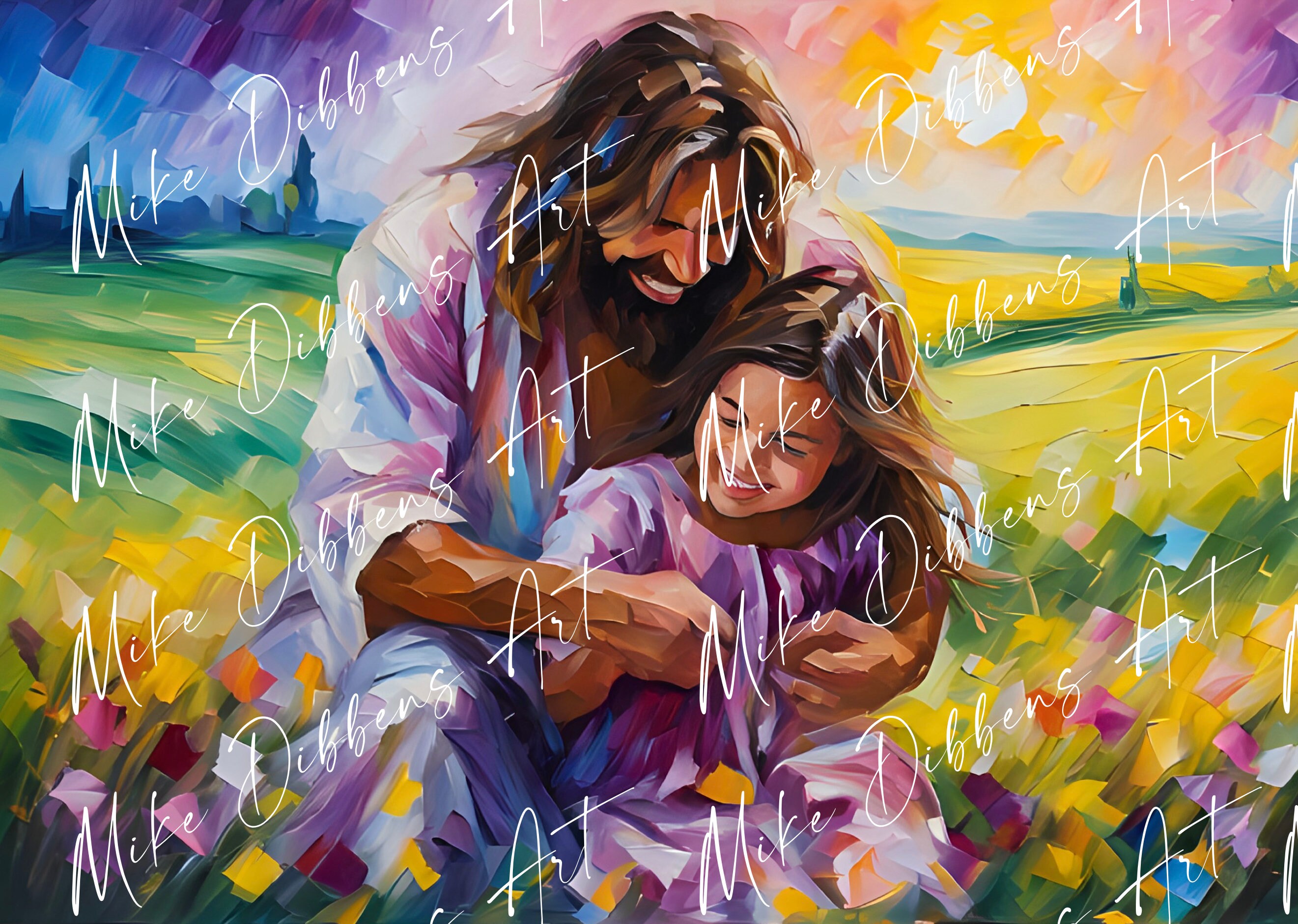 Jesus Hugs Child Poster, Jesus Art, Jesus Art Poster, Colourful Jesus ...
