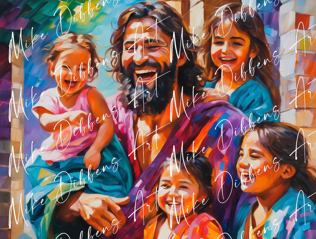 Jesus Hugging and Laughing With Children Poster. Christian Art Poster ...