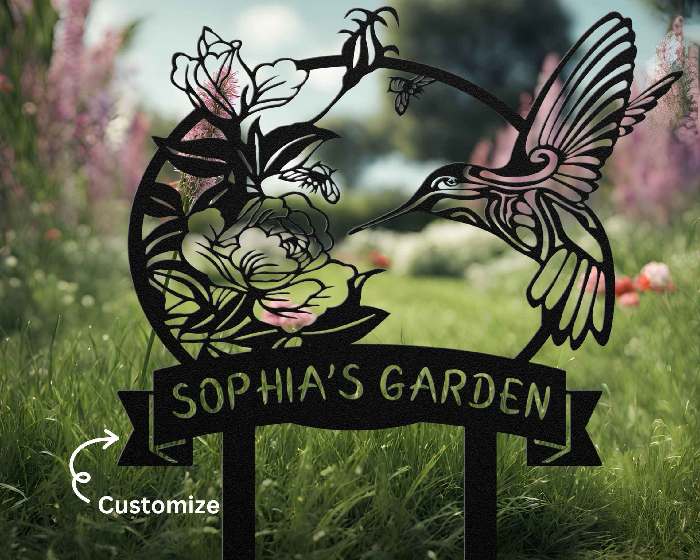 Personalized Garden Sign, Hummingbird Flower Garden Metal Sign. Great ...